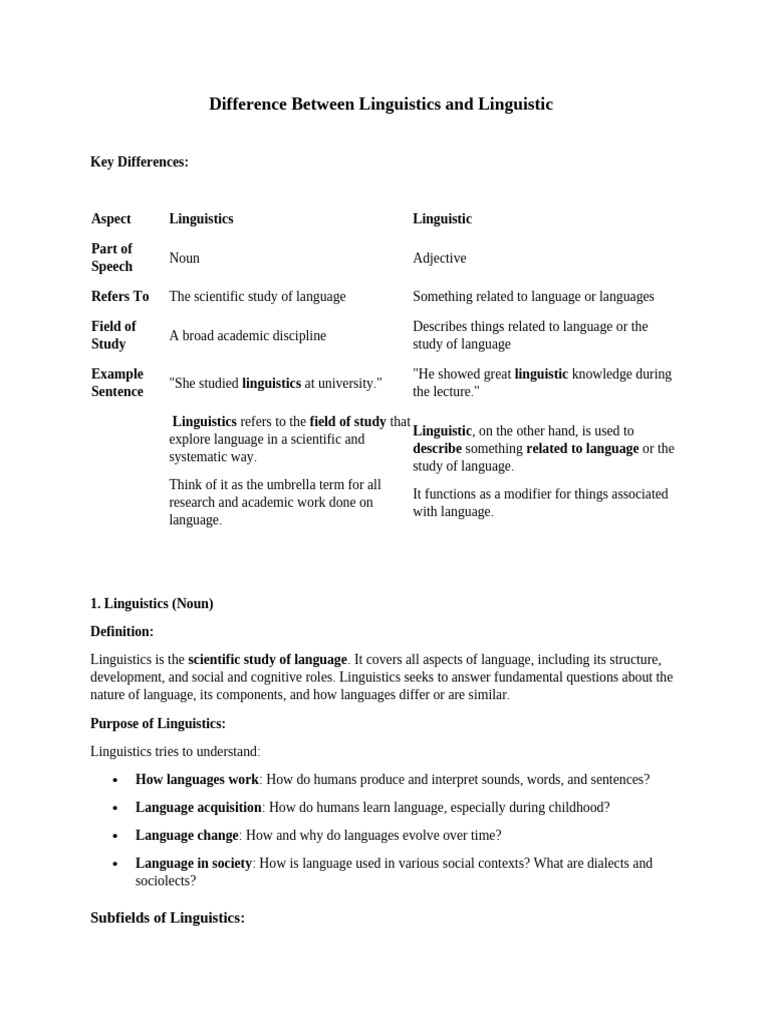 Difference Between Linguistics and Linguistic | PDF | Linguistics ...
