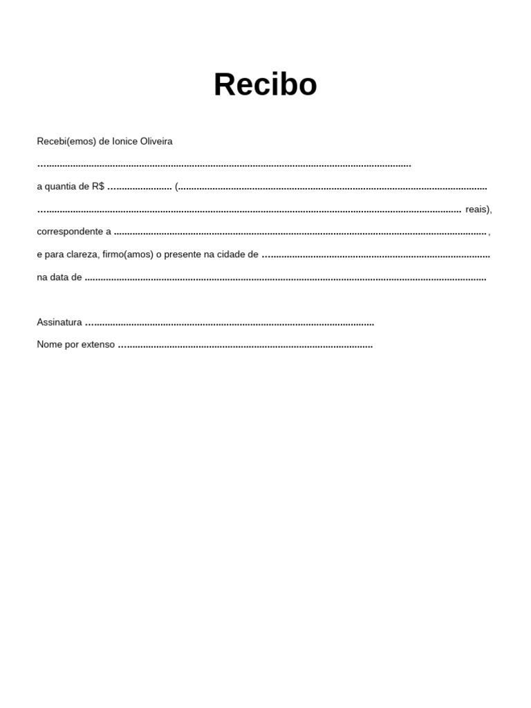 Modelo Recibo Simples para Impressao | PDF