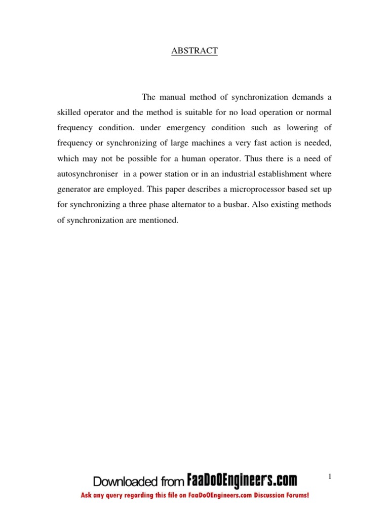 Microprocessor Based System Of Automatic Synchronizer Report Pdf