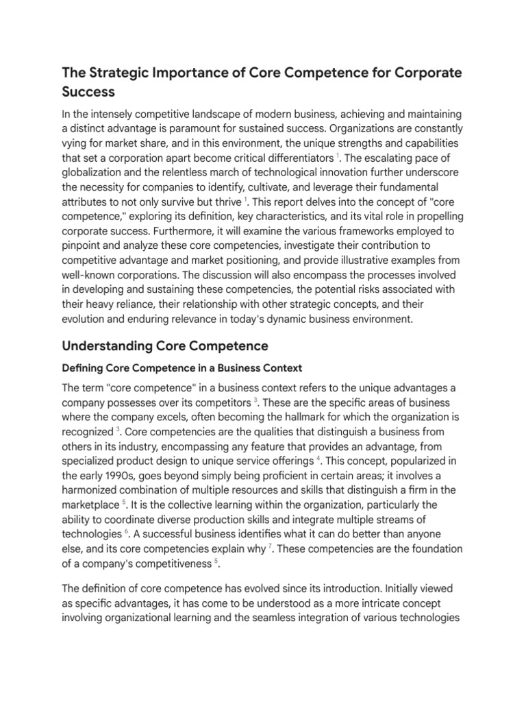 Core Competence of Corporations | PDF | Competitive Advantage ...
