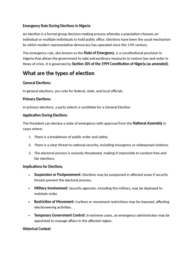 Emergency Rule During Elections in Nigeria | PDF | State Of Emergency ...
