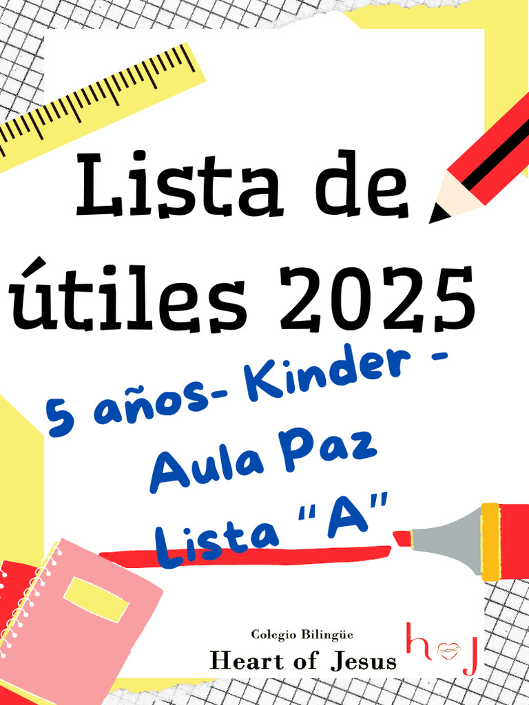 Lista de útiles Kinder 2025 - Aula Paz | PDF