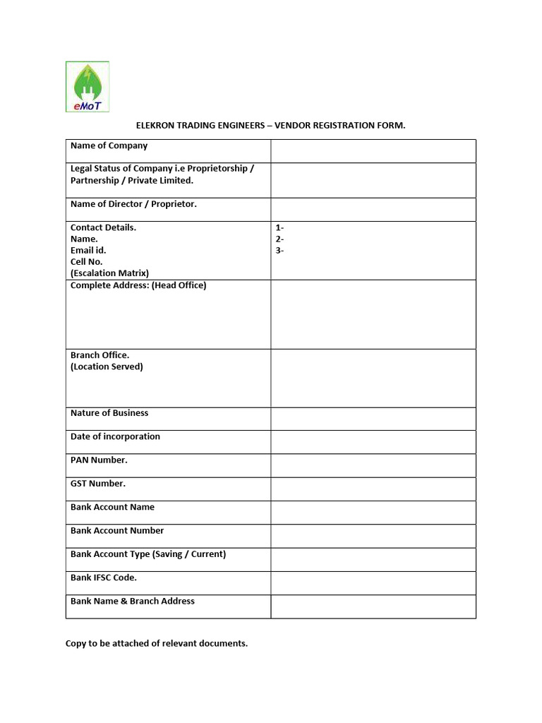 ETE Vendor Registration Form | PDF