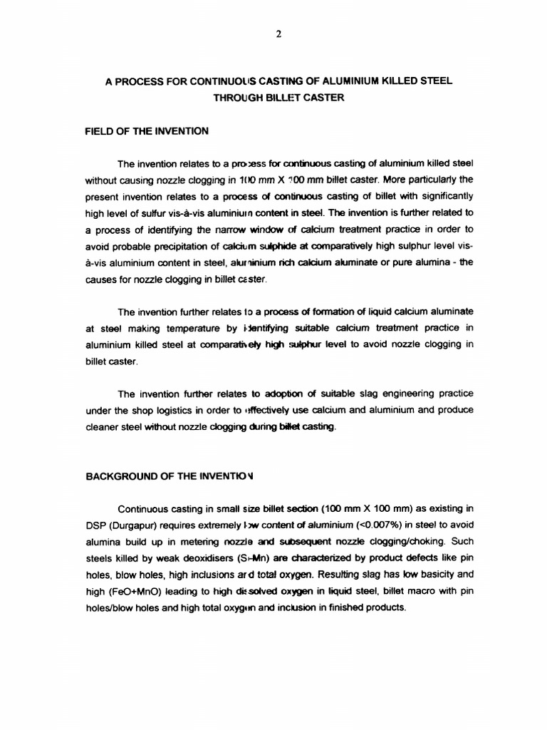 A Process For Continuous Casting of Aluminium Killed Steel Through ...