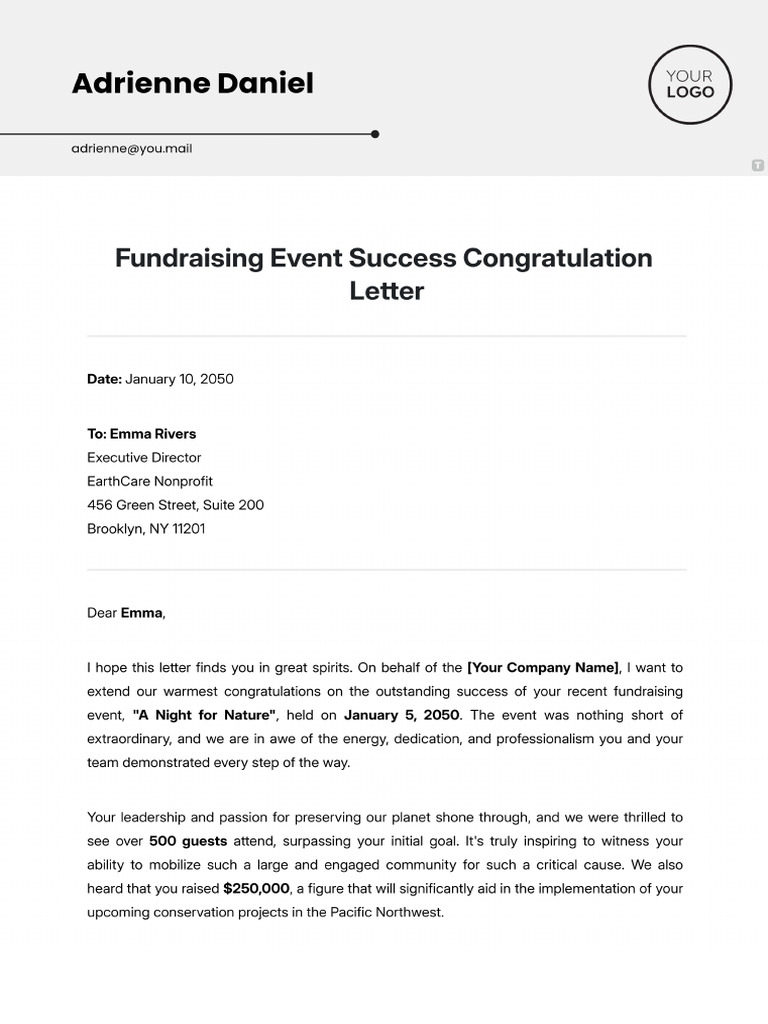 Fundraising Event Success Congratulation Letter Template | PDF