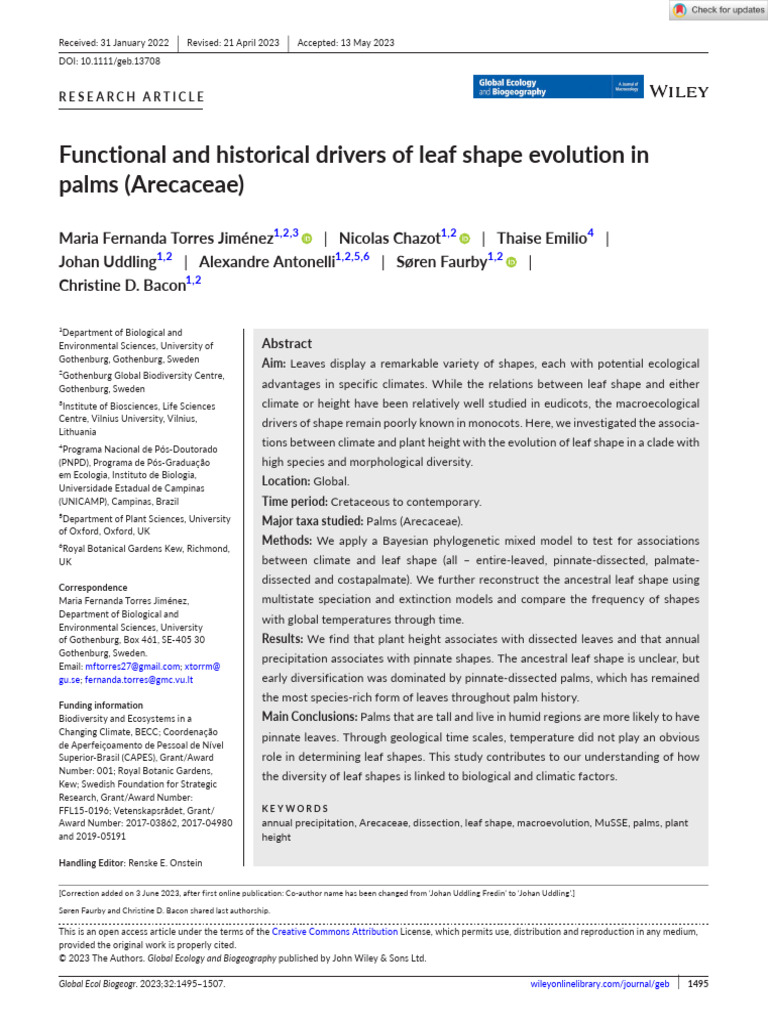 Leaf Shape Evolution in Palms | PDF | Leaf | Arecaceae