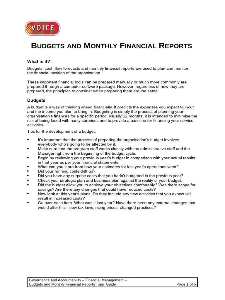 Budgets Monthly Fin Reports | PDF | Budget | Expense
