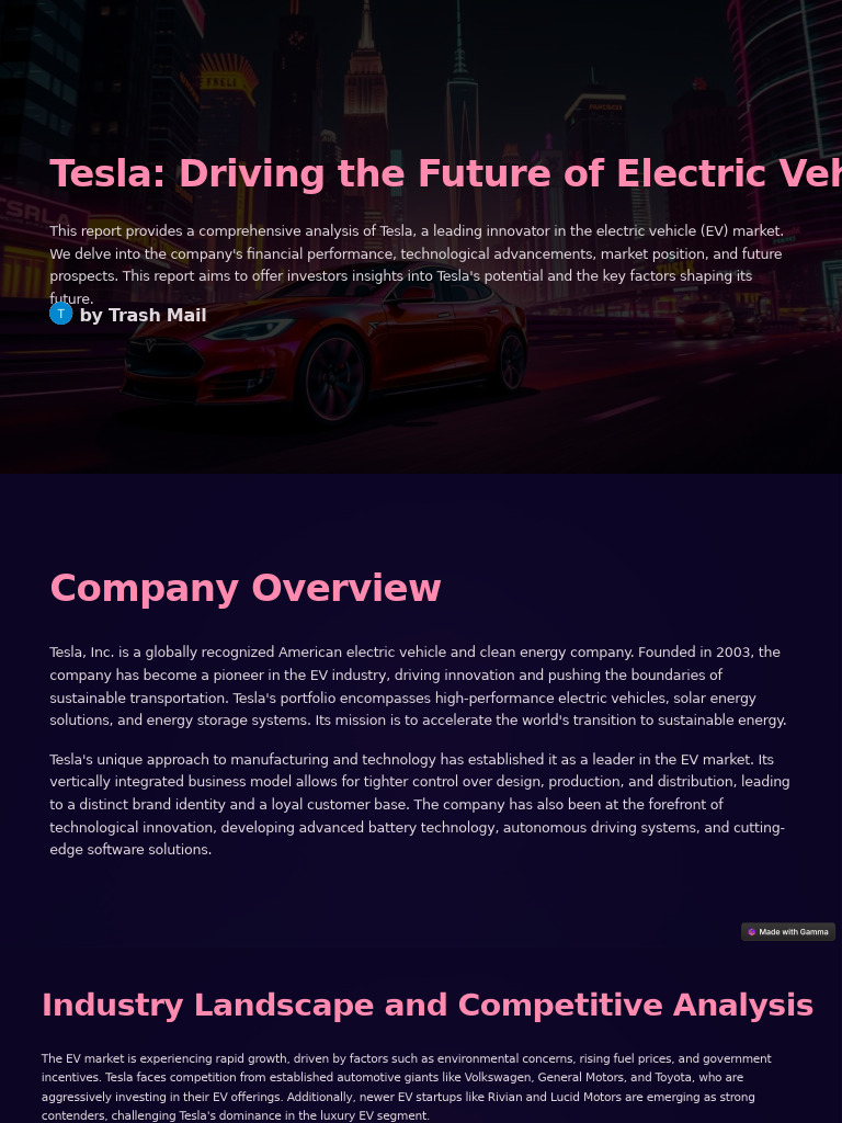Tesla Driving The Future of Electric Vehicles | PDF | Electric Vehicle ...