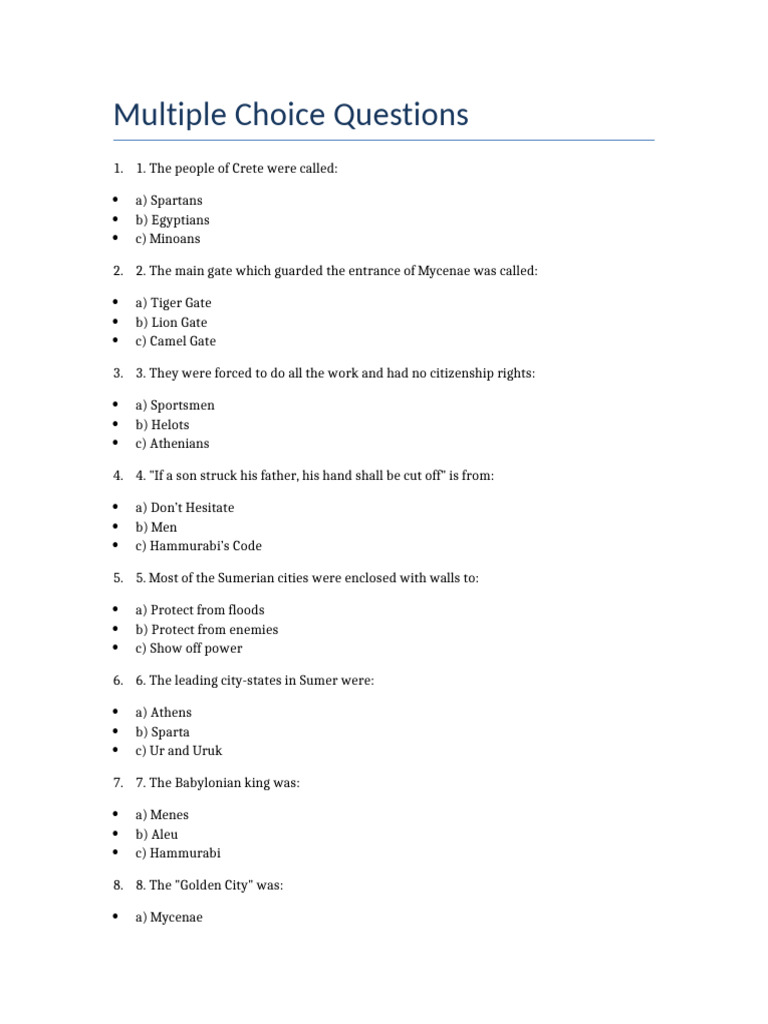 Multiple Choice Questions | PDF