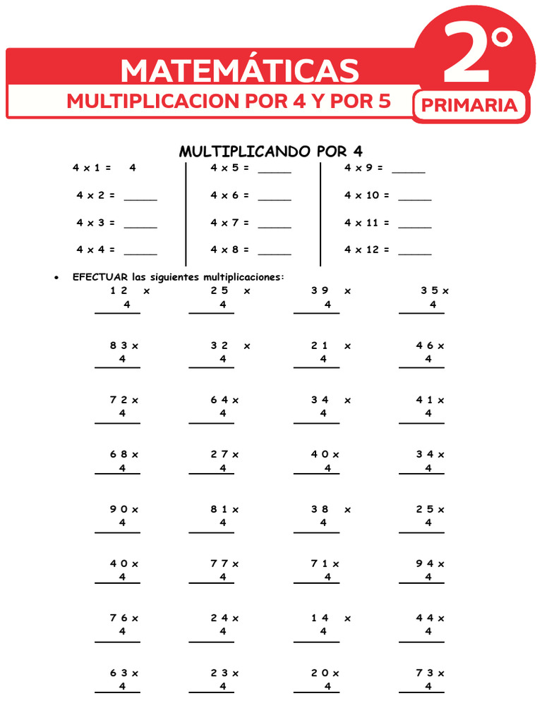 Multiplicacion Por 4 y 5 | PDF | Multiplicación