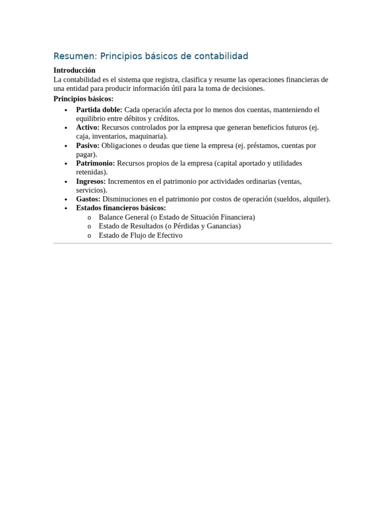 Resumen Principios Básicos de Contabilidad | PDF