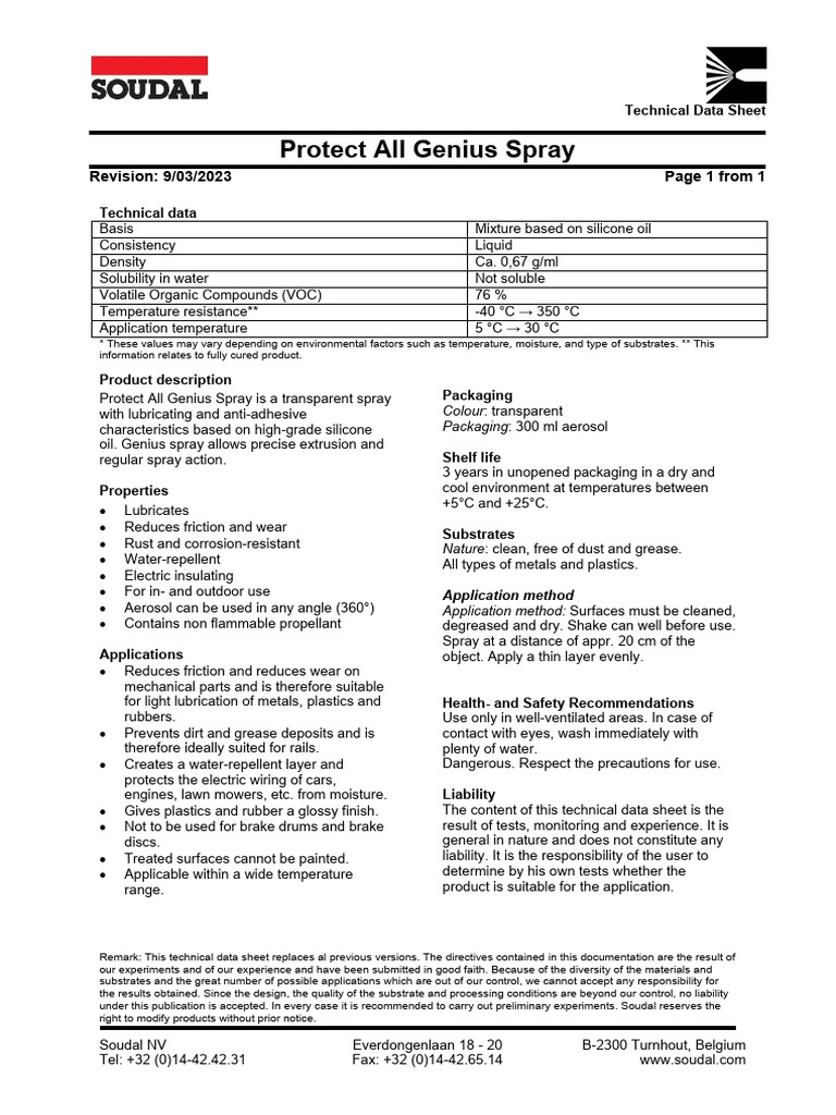 Protect All Genius Spray Overview | PDF | Silicone | Lubricant