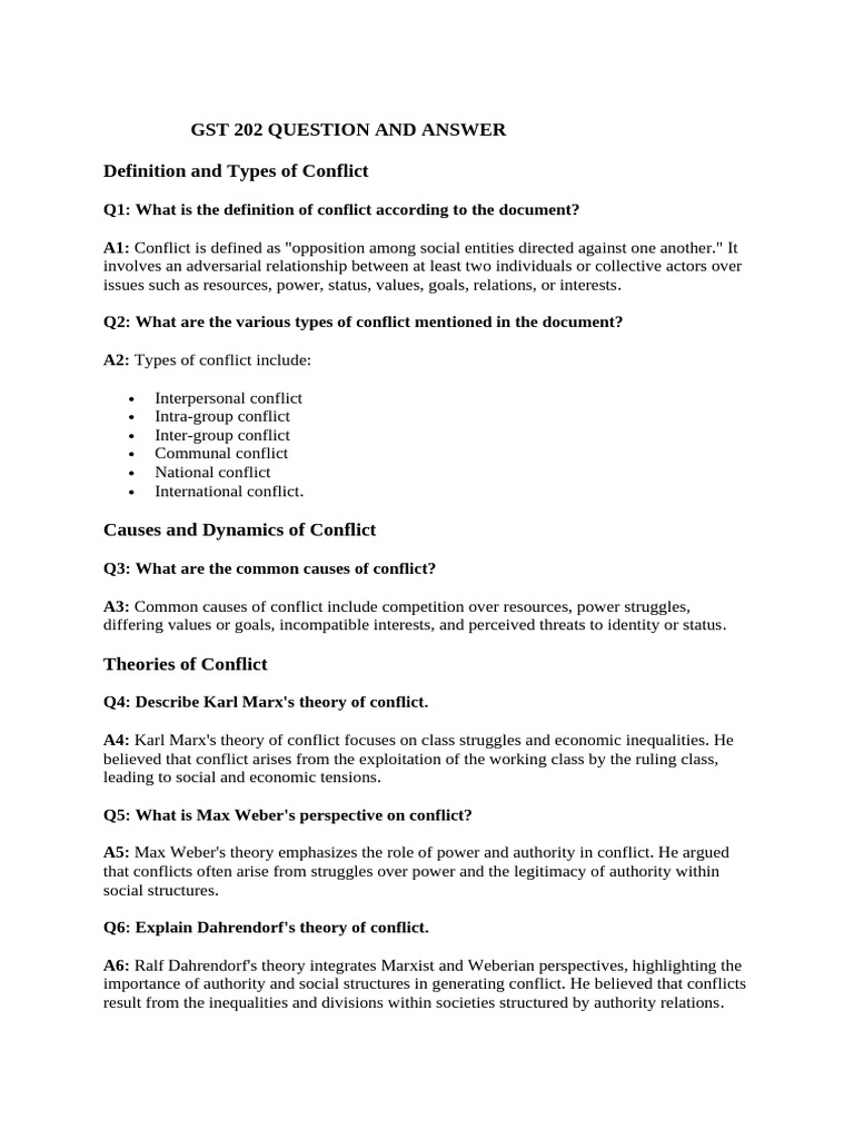 GST 202 Question and Answer by Team Positive | PDF | Conflict (Process) | Violence