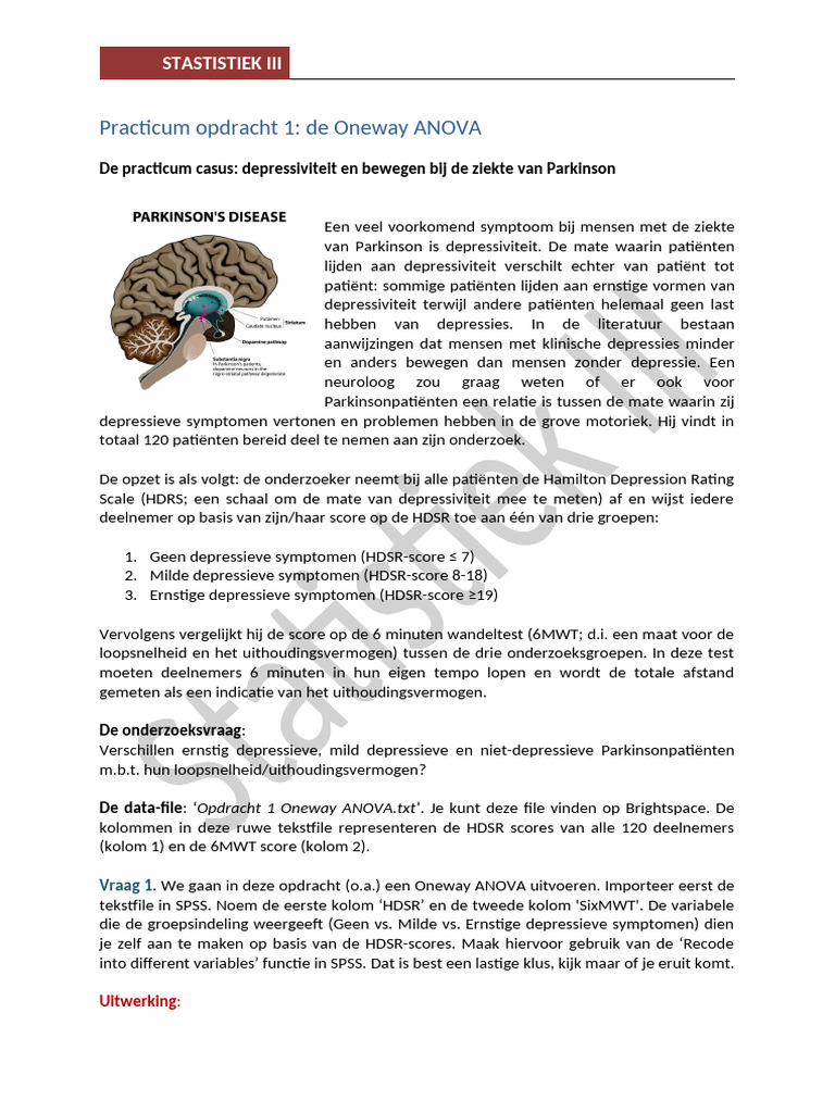 Opdracht 1 Oneway ANOVA - Uitwerkingen | PDF
