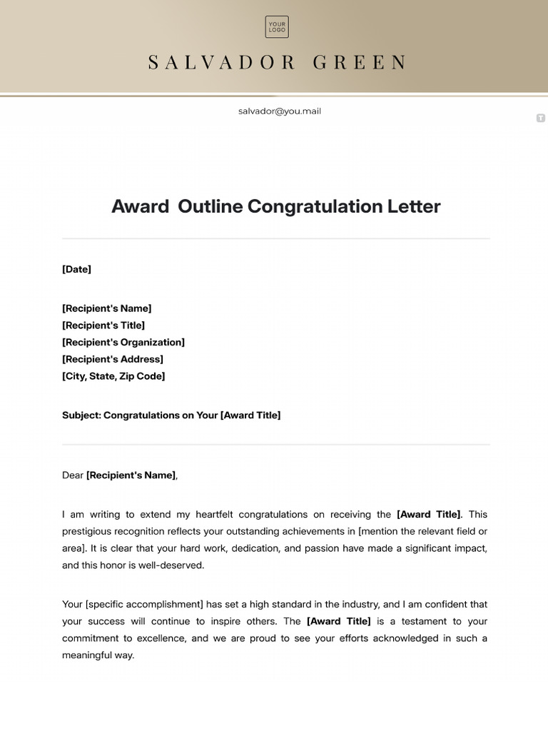 Award Outline Congratulation Letter Template | PDF