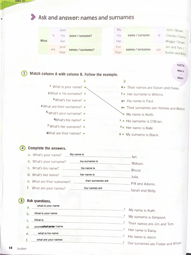 Ask and Answer Names and Surnames | PDF