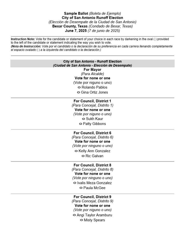 Sample Ballot June 7 Runoff Election | PDF | Gobierno local