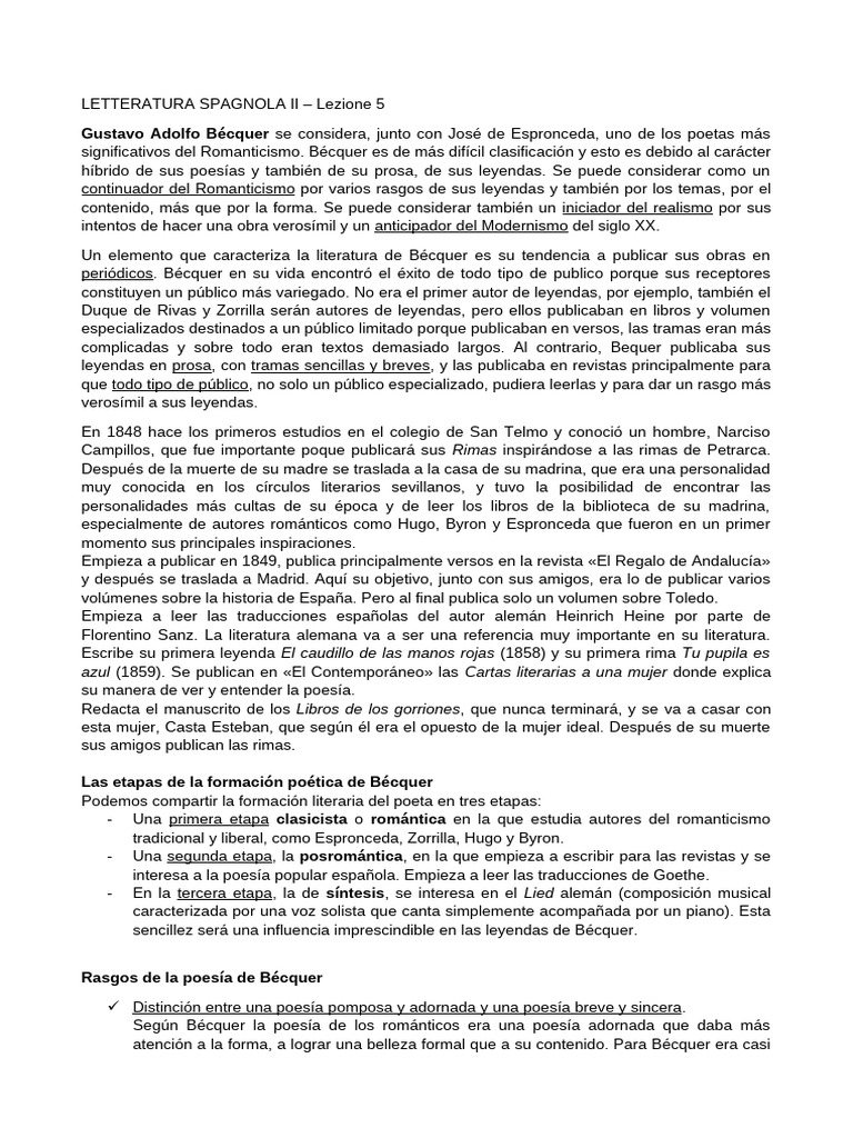 Letteratura Spagnola - 07.04 Bèquer | PDF | Poesía | Leyendas