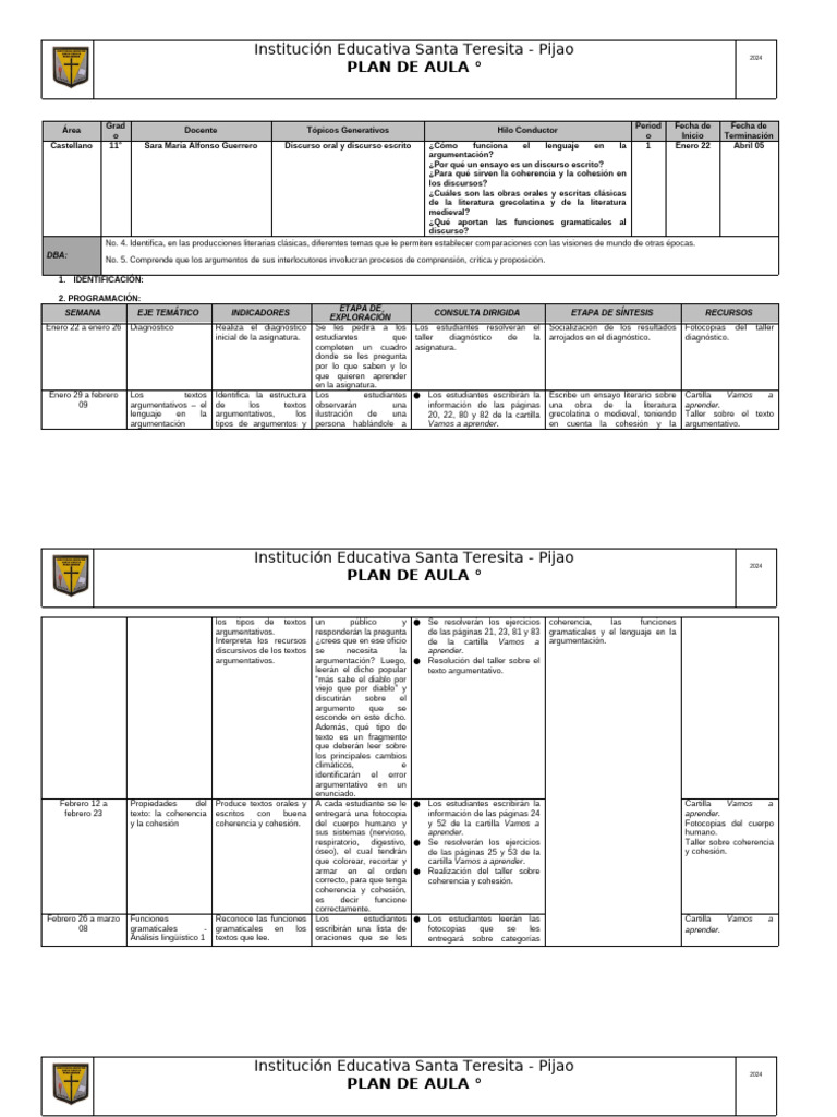 Plan Aula Castellano Once | PDF | Ensayos | Comunicación humana