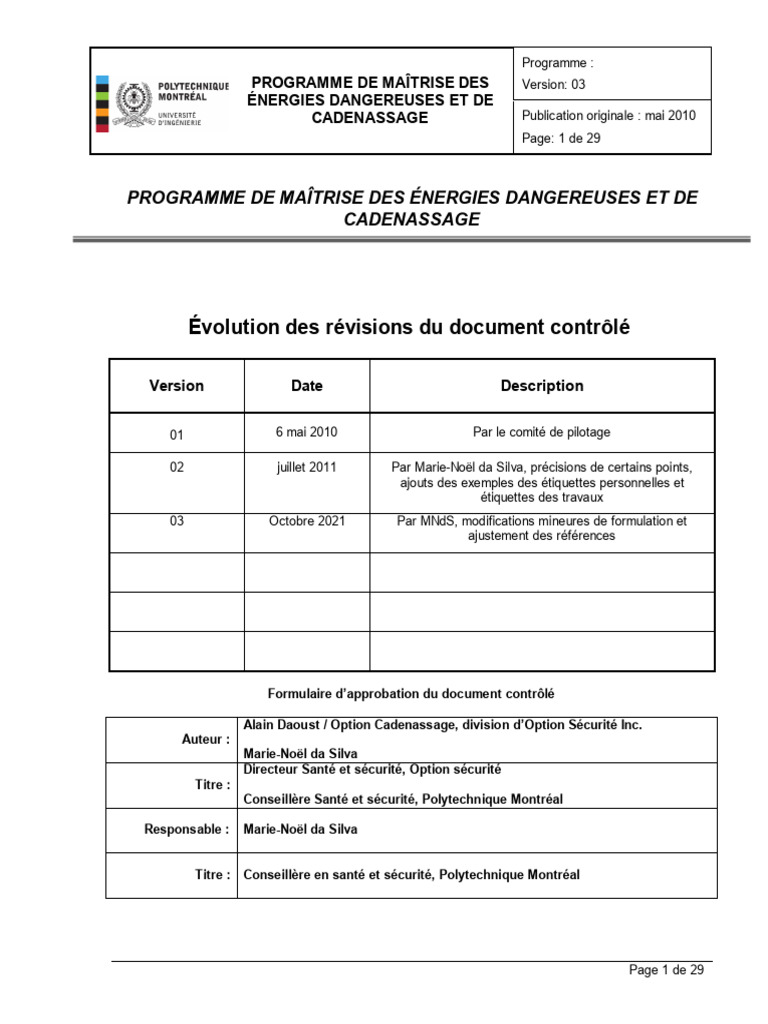 Programme de Cadenassage Sécurisé | PDF | Sécurité