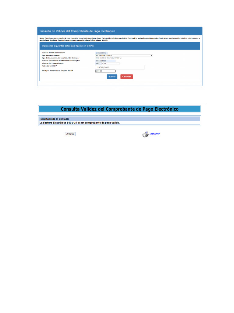 Validacion de La Factura E001-19 | PDF