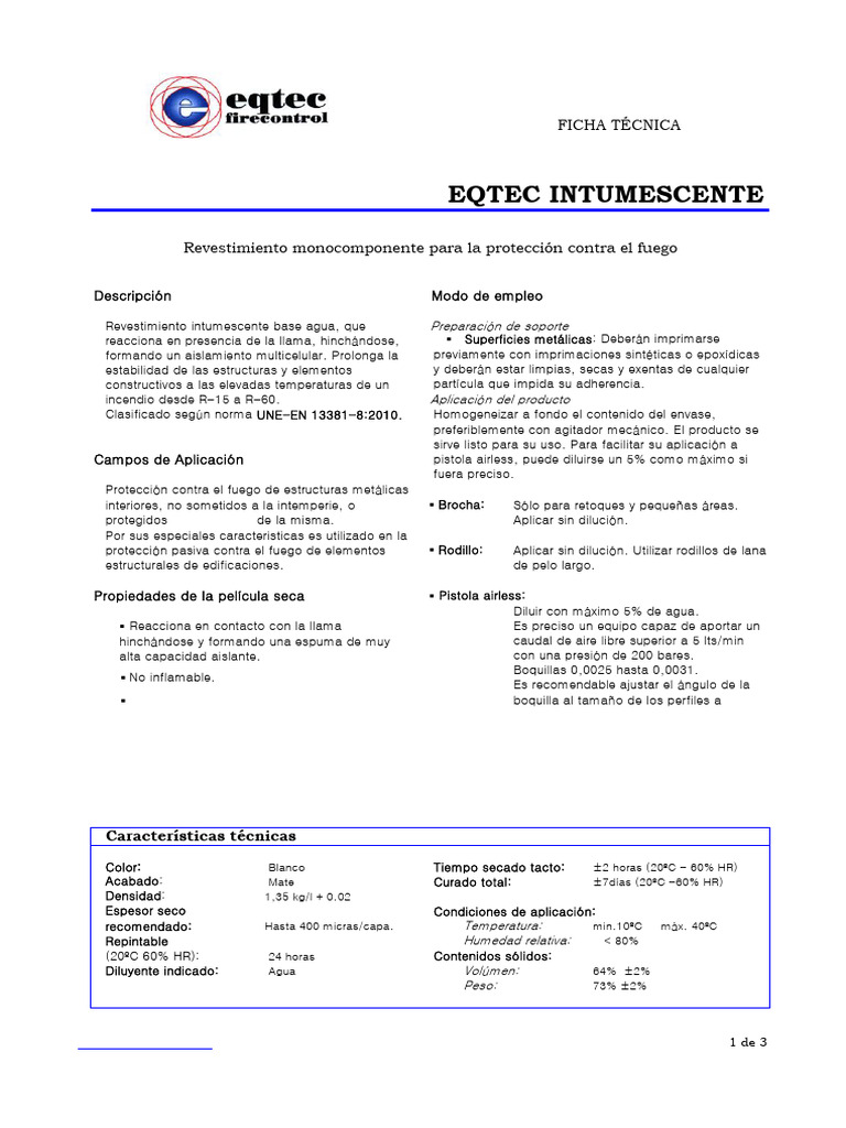 FT Eqtec Intum | PDF | Aislamiento térmico | Materiales