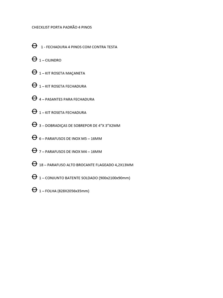 Checklist Porta Padrão | PDF