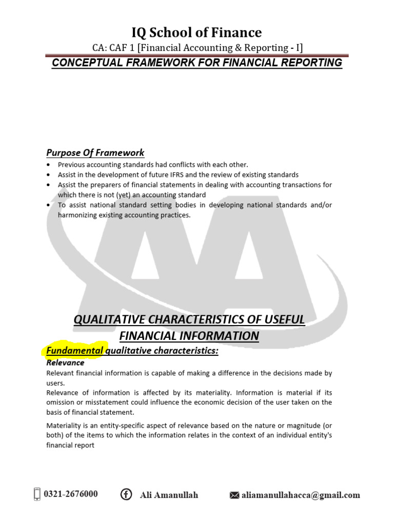 Conceptual Framework - IQSF | PDF | Fair Value | Historical Cost