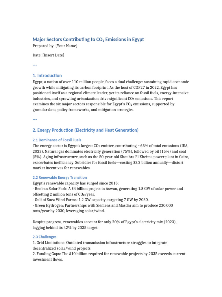 Major CO2 Emissions Egypt Expanded | PDF | Renewable Energy | Climate ...