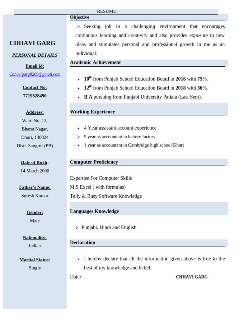 Chhavi Garg Resume | PDF