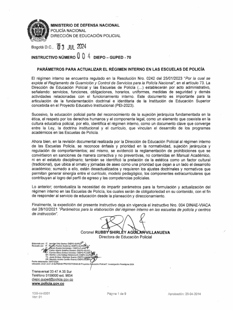 Instructivo 004 DIEPO GUPED REGIMEN INTERNO - 250513 - 154640 | PDF