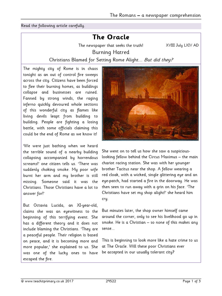 The Romans A Newspaper Comprehension | PDF