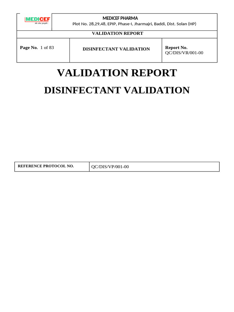 Disinfectant Validation Report Summary | PDF | Cell Membrane | Disinfectant