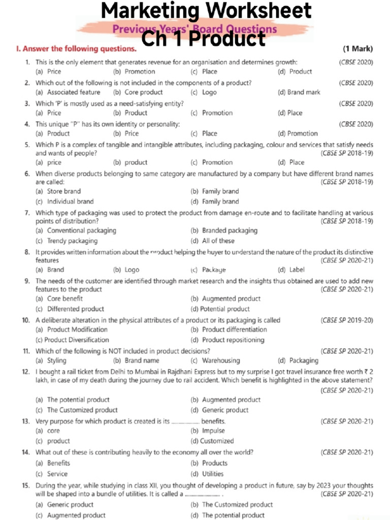 Marketing Worksheet 1 | PDF