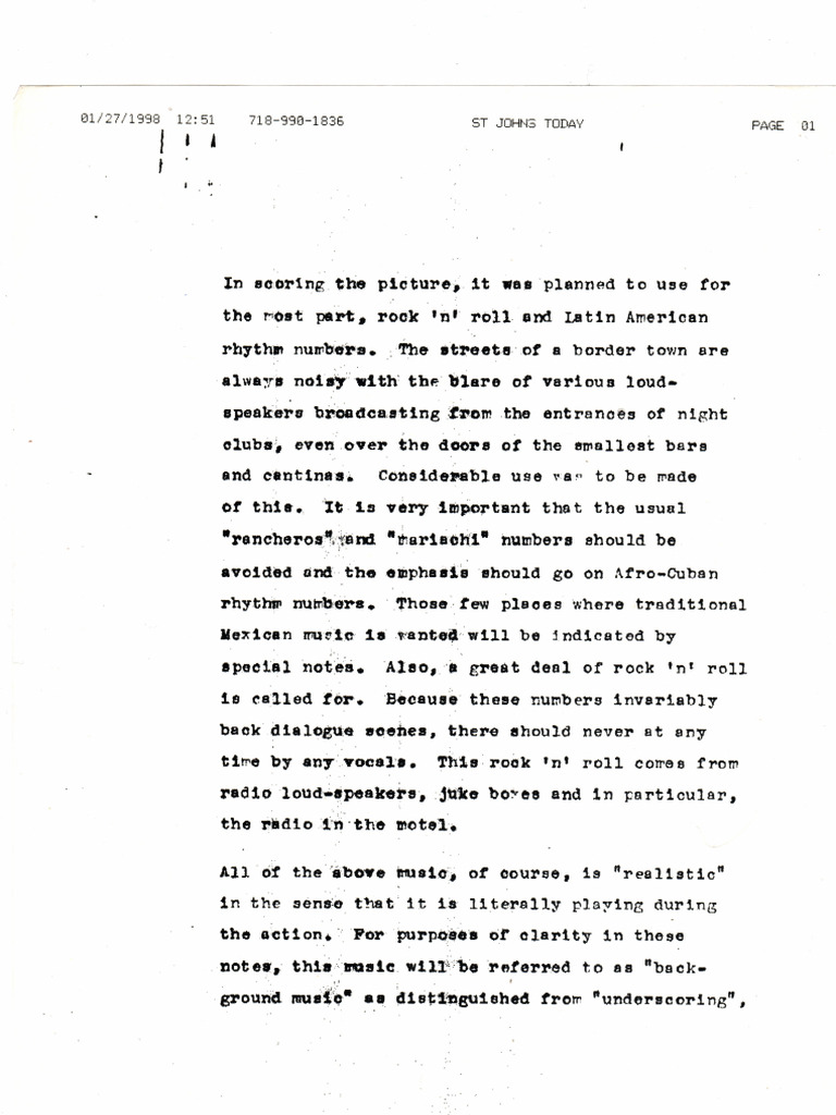 Orson Welles Music Memo | PDF