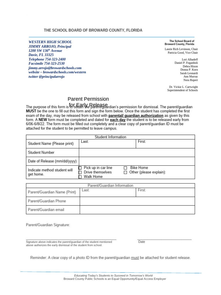 Parental Consent for Early Release | PDF