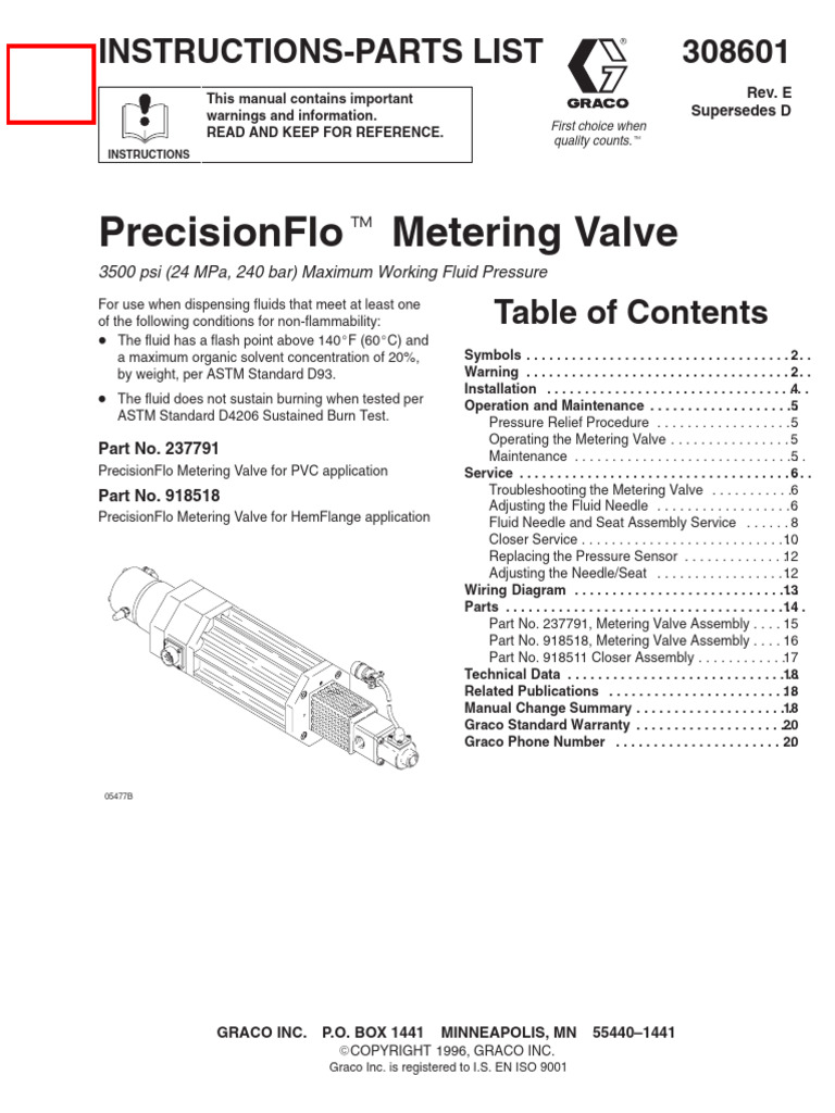 Graco PrecisionFlo Metering Valve Motor 918-582 | PDF | Valve | Leak