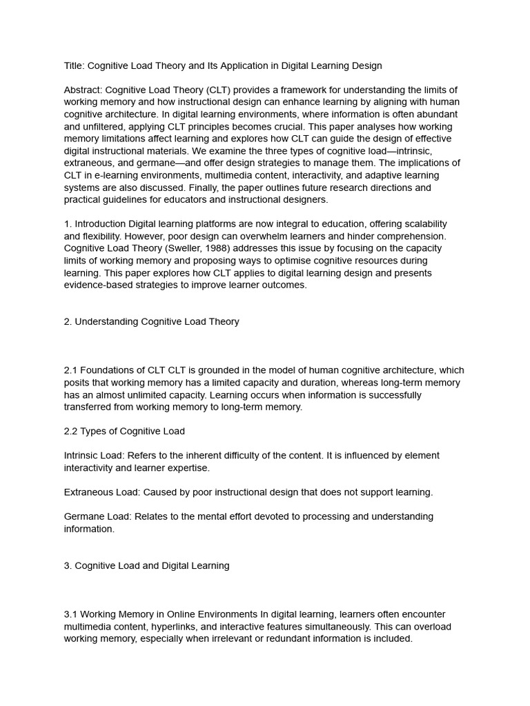 Cognitive Load Theory and Its Application in Digital Learning Design ...
