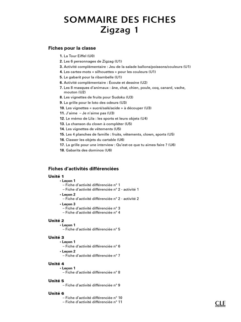 Zig Zag 1 Fiches classe | PDF