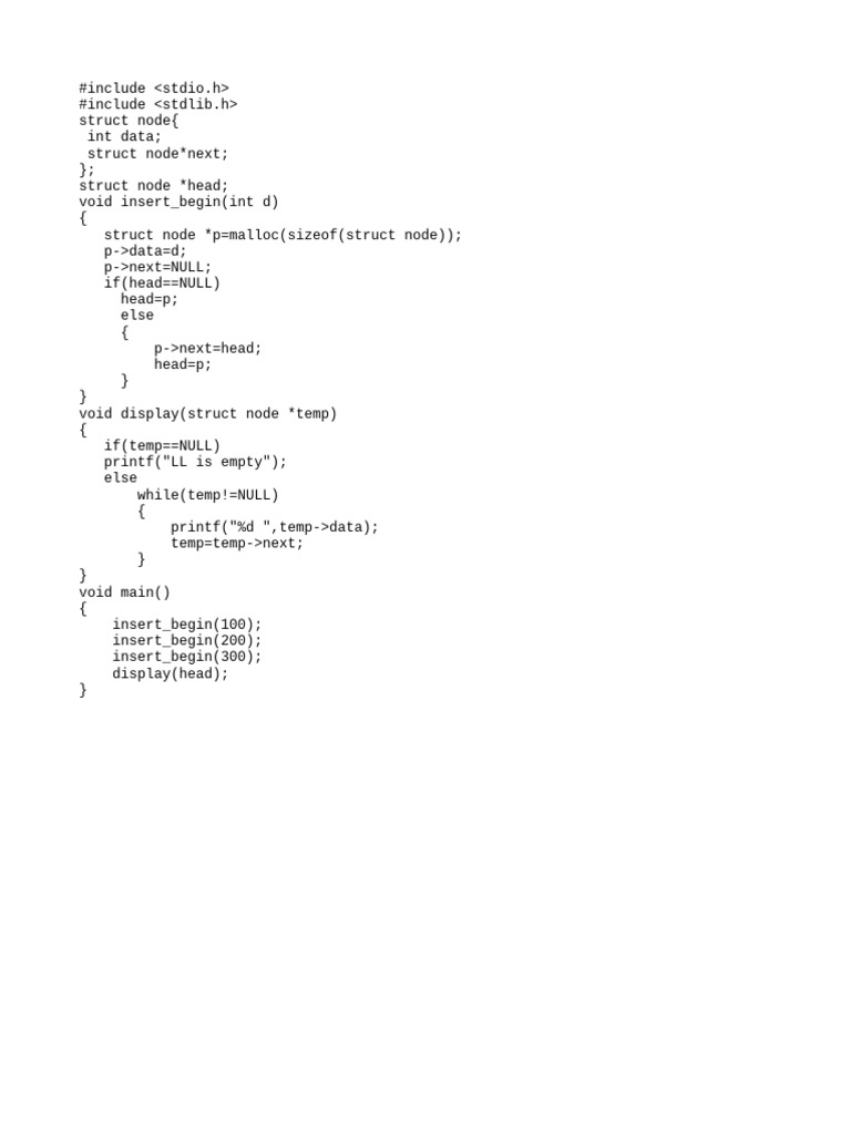 Linked List (Insert Begin) | PDF
