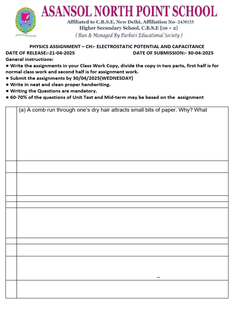 Physics Assignment - CL Xii - CH 2 | PDF | Capacitance | Capacitor