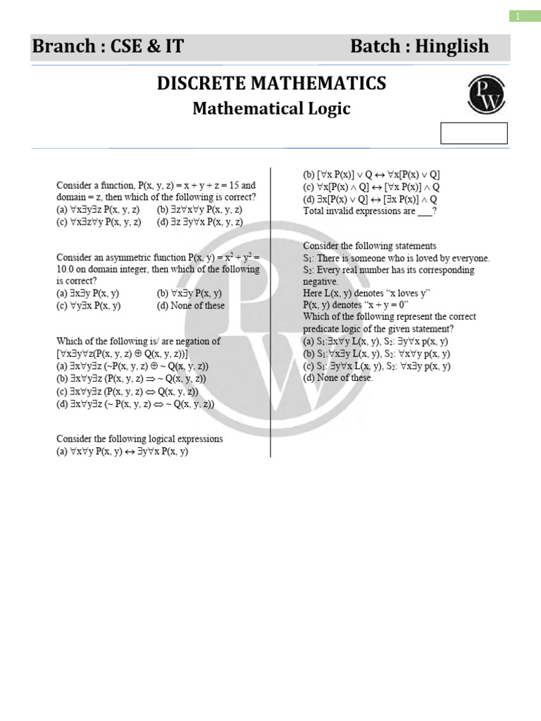 Mathematical logic _ DPP 06 (of lec 07) | PDF | Syntax (Logic ...