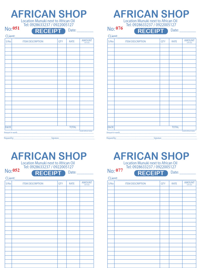 African Shop Receipt Template | PDF