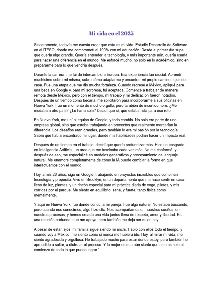 Mi Vida en 2035 | PDF