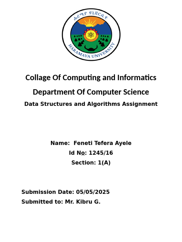 Feneti Tefera (DSA) Individual Assignment | PDF | Computer Data | Algorithms And Data Structures