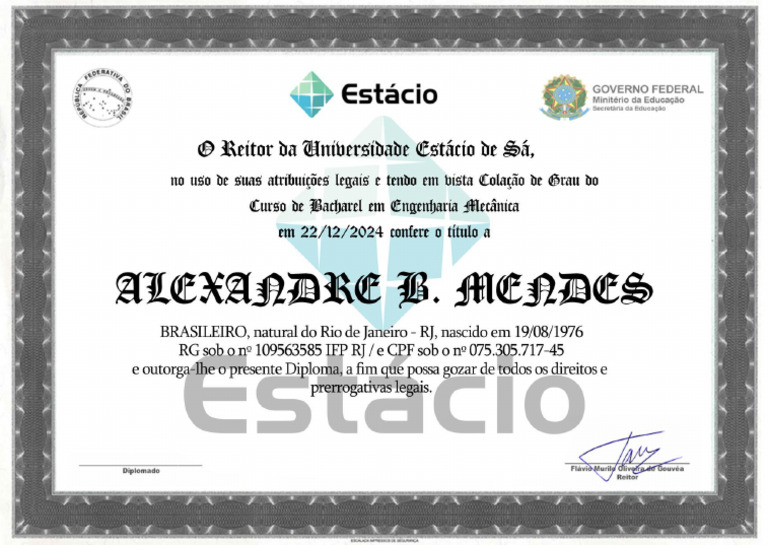 Diploma - Engenharia Mecanica - Alexandre | PDF