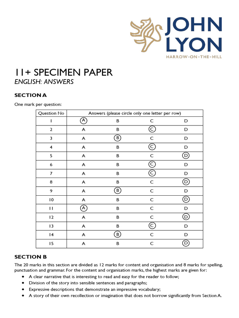 11 English Sample Answers | PDF