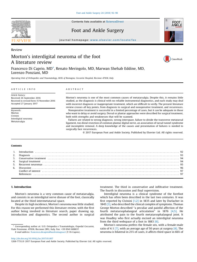 Morton's Interdigital Neuroma of The Foot A Literature Review | PDF ...