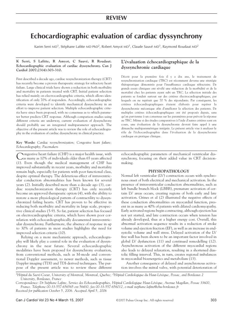 Echocardiographic Evaluation of Cardiac Dyssynchrony | PDF | Diastole ...