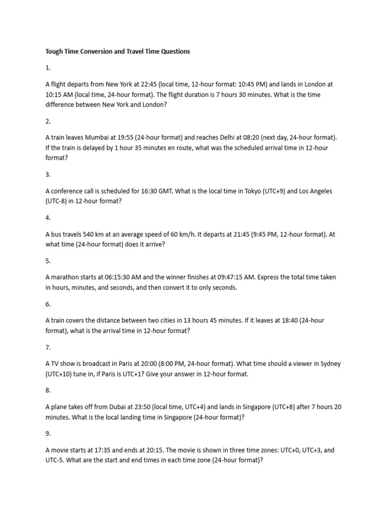 Tough Time Conversion and Travel Time Questions | PDF | Speed | Spacetime